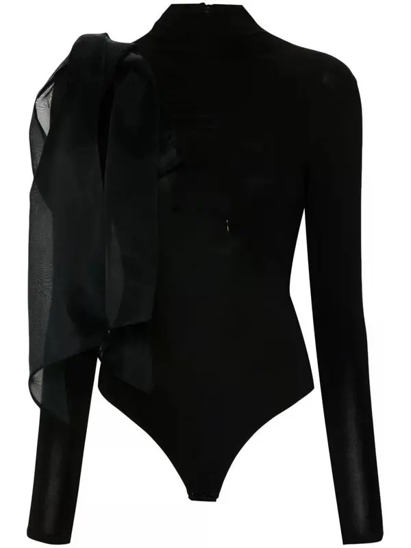 ATU BODY COUTURE Jersey Draped Detail Bodysuit - Black