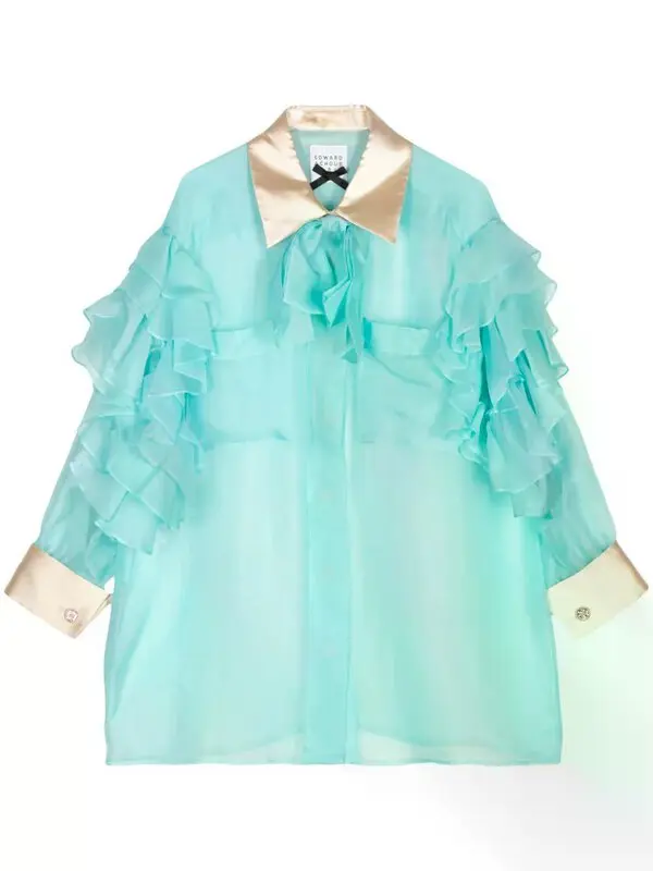 EDWARD ACHOUR PARIS Ruffled Silk Shirt - Blue