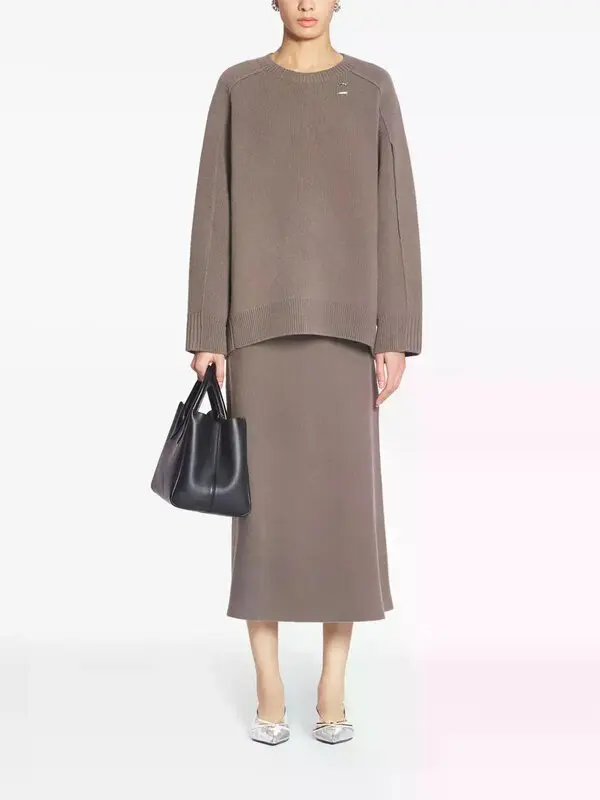 LANVIN Oversize Wool-cashmere Jumper With Logo Plaque - Brown
