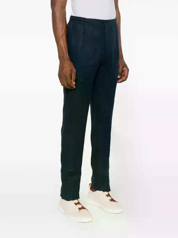 Kiton Linen Tapered Trousers - Blue