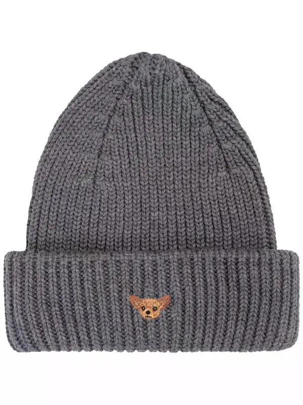 PELO FOUNDATION Dog Appliqué Merino Wool Beanie - Grey