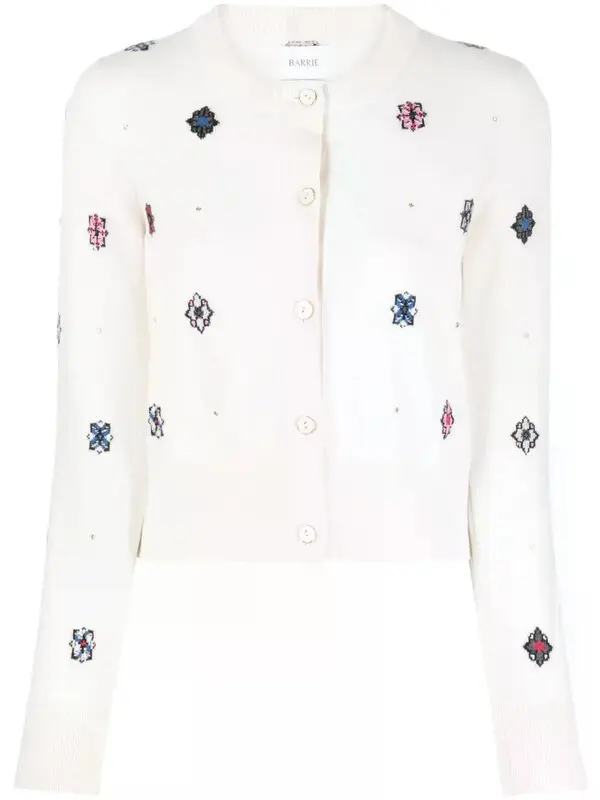 BARRIE Intarsia-knit Round-neck Cardigan - Neutrals