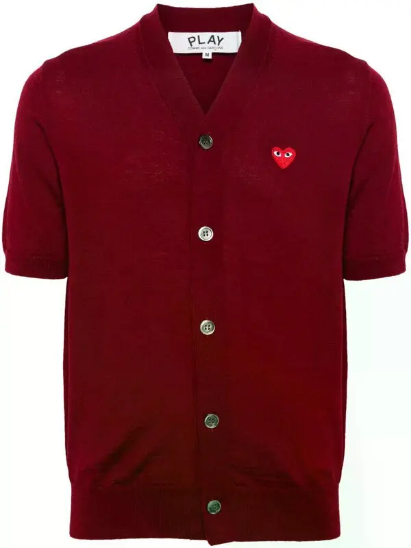 Play Comme Des Garcon V-neck Wool Cardigan - Red