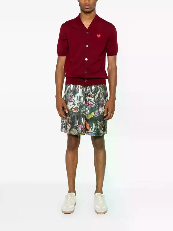 Play Comme Des Garcon V-neck Wool Cardigan - Red