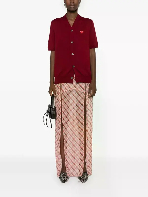 Play Comme Des Garcon V-neck Wool Cardigan - Red