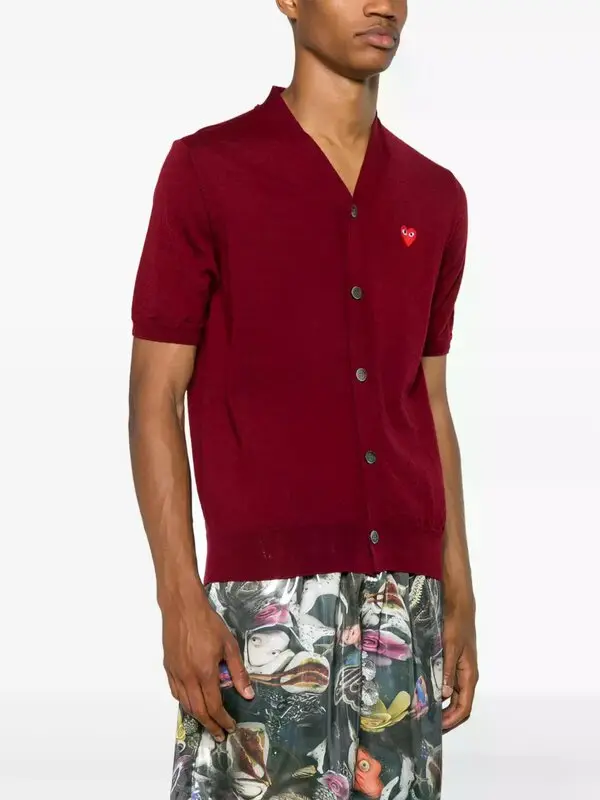 Play Comme Des Garcon V-neck Wool Cardigan - Red