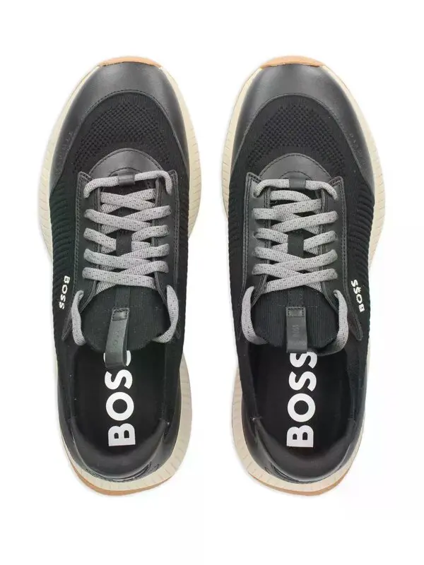 BOSS Logo-print Knitted Sneakers - Black