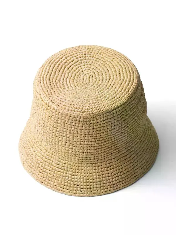 Prada Braided Raffia Logo Bucket Hat