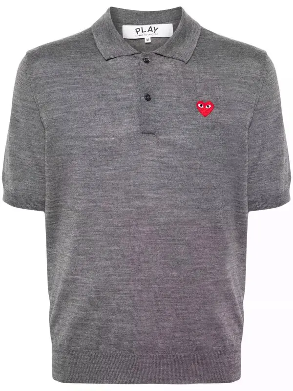 Play Comme Des Garcon Heart-patch Wool Polo Shirt - Grey