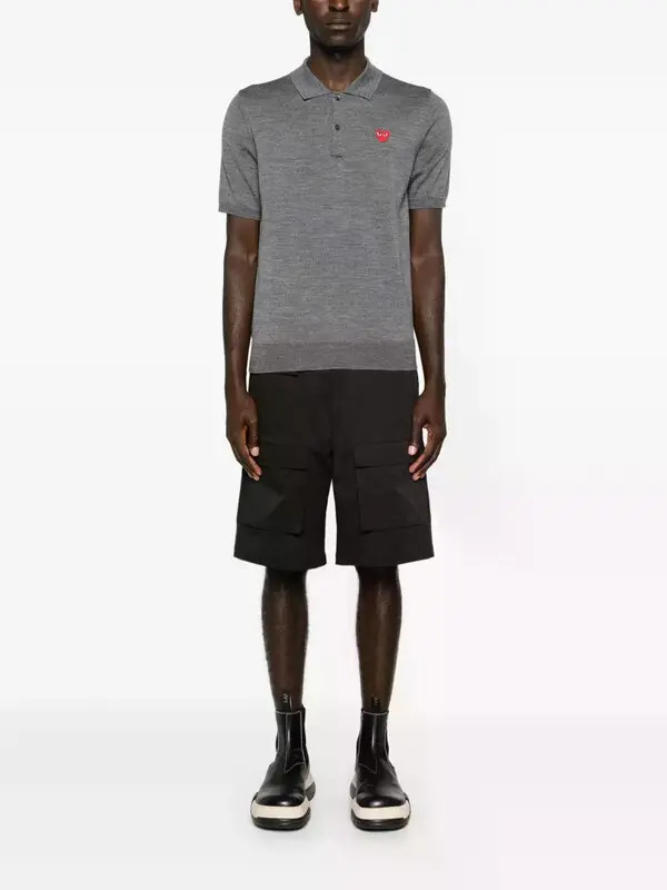 Play Comme Des Garcon Heart-patch Wool Polo Shirt - Grey