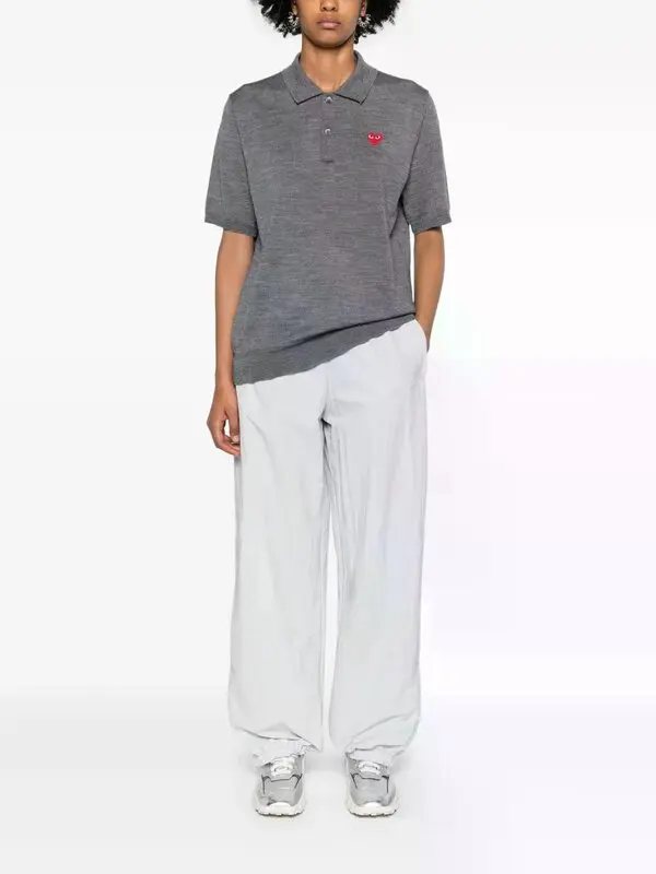 Play Comme Des Garcon Heart-patch Wool Polo Shirt - Grey