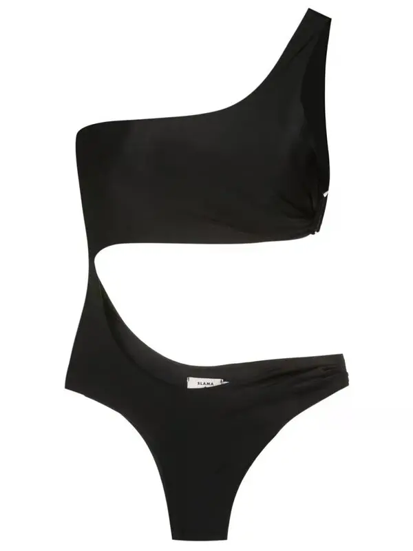AMIR SLAMA Logo-engraved Buckle One-shoulder Swimsuit - Black