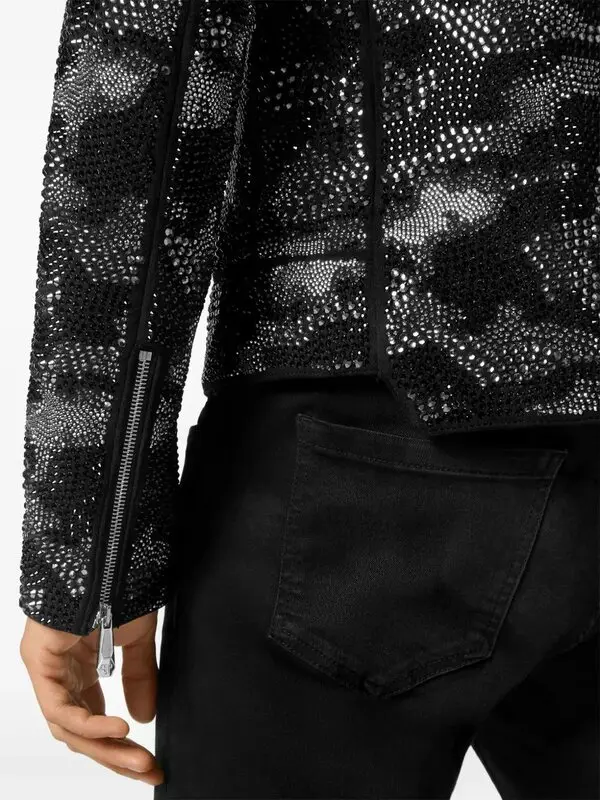 Philipp Plein Embellished Camouflage Biker Jacket - Black