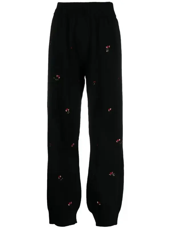 BARRIE Cashmere Trousers With Floral Embroidery