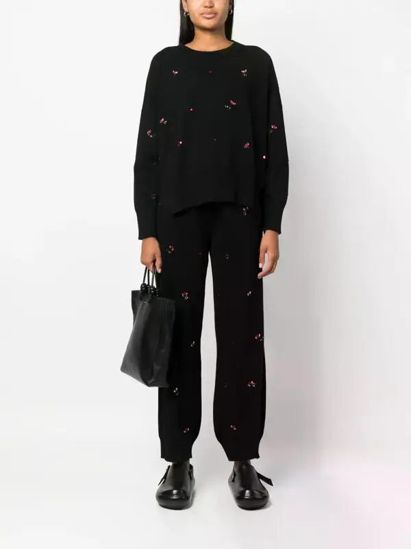 BARRIE Cashmere Trousers With Floral Embroidery