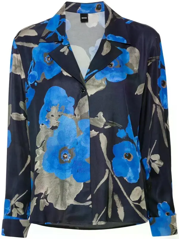 BOSS Floral-print Shirt - Blue