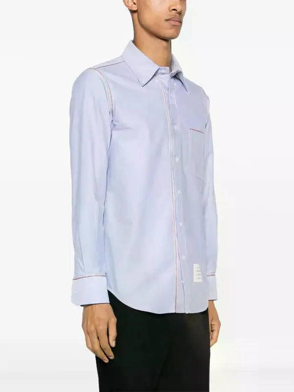 Thom Browne Grosgrain-trim Cotton Shirt - Blue