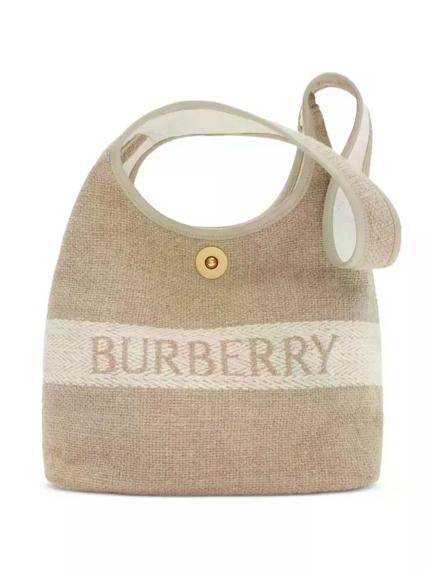 Burberry Logo Embellished Canvas Shoulder Bag
