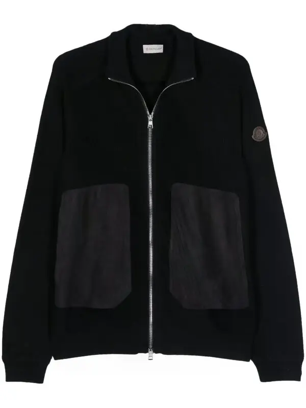 Moncler Suede-panel Cotton-blend Cardigan