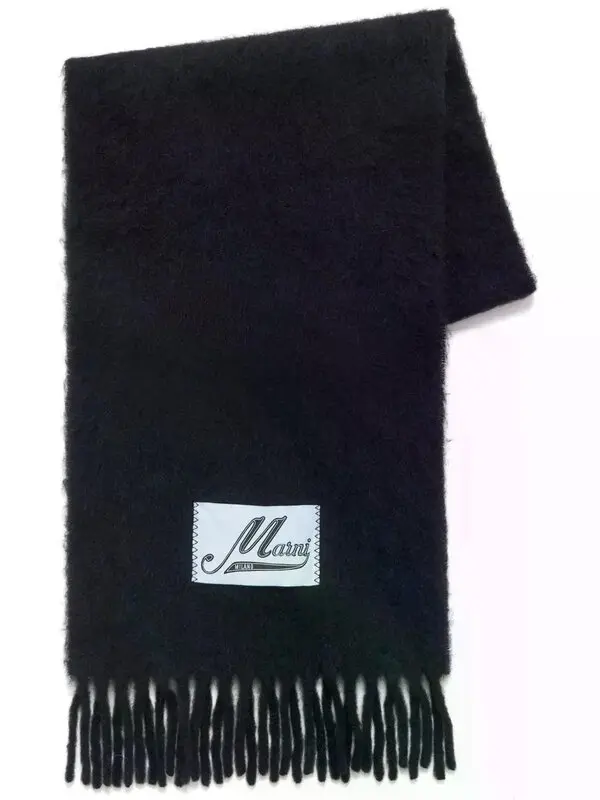 Marni Brushed Alpaca-blend Scarf With Fringes - Black