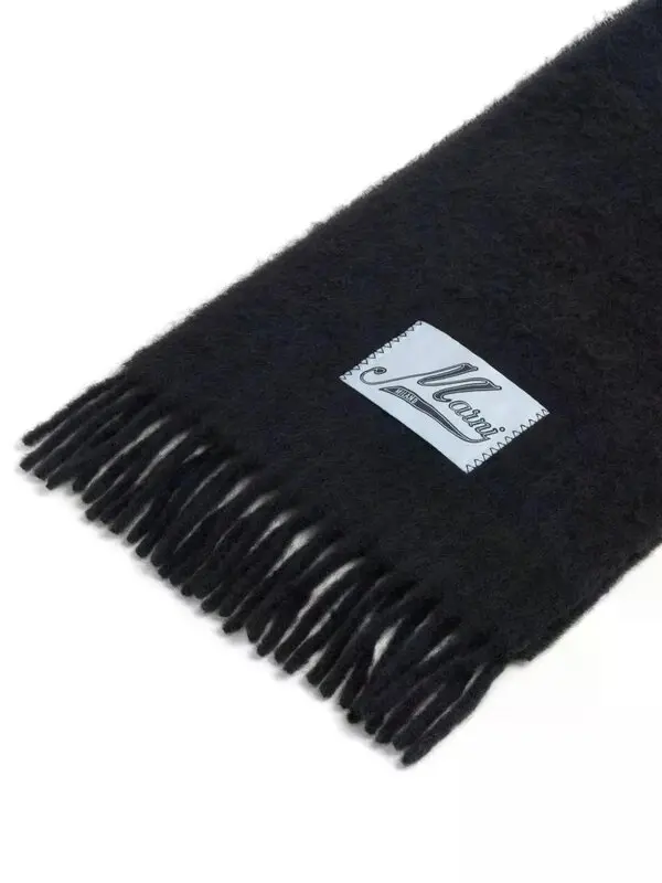 Marni Brushed Alpaca-blend Scarf With Fringes - Black