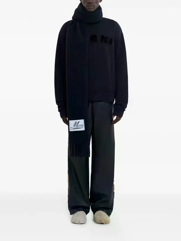 Marni Brushed Alpaca-blend Scarf With Fringes - Black