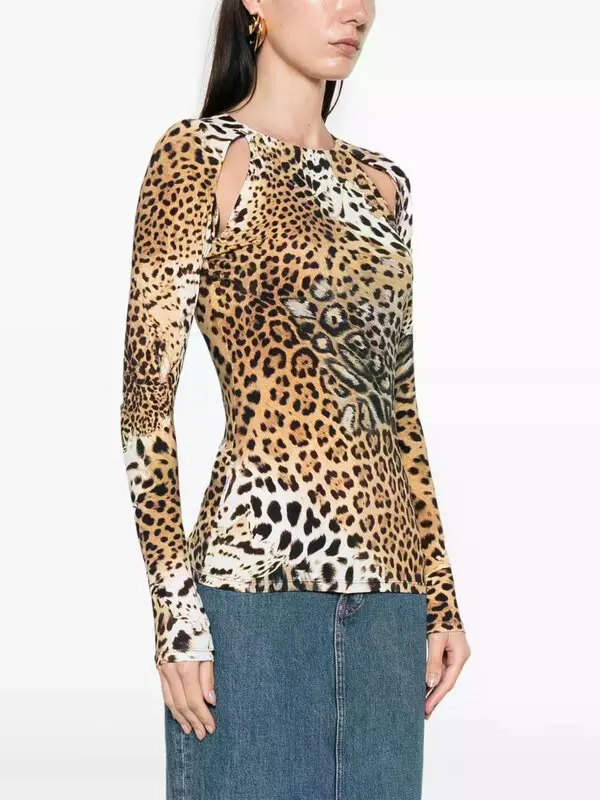 Roberto Cavalli Jaguar Skin-print Cut-out Blouse