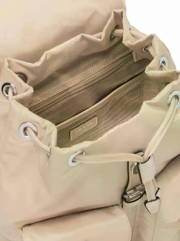 Prada Small Logo Plaque Backpack - Neutrals