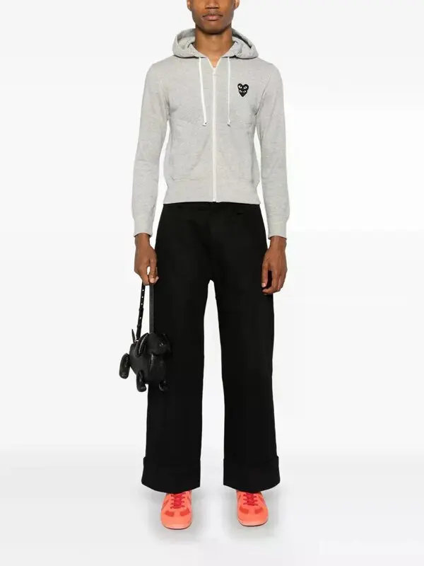 Play Comme Des Garcon Mélange-effect Cotton Hoodie - Grey