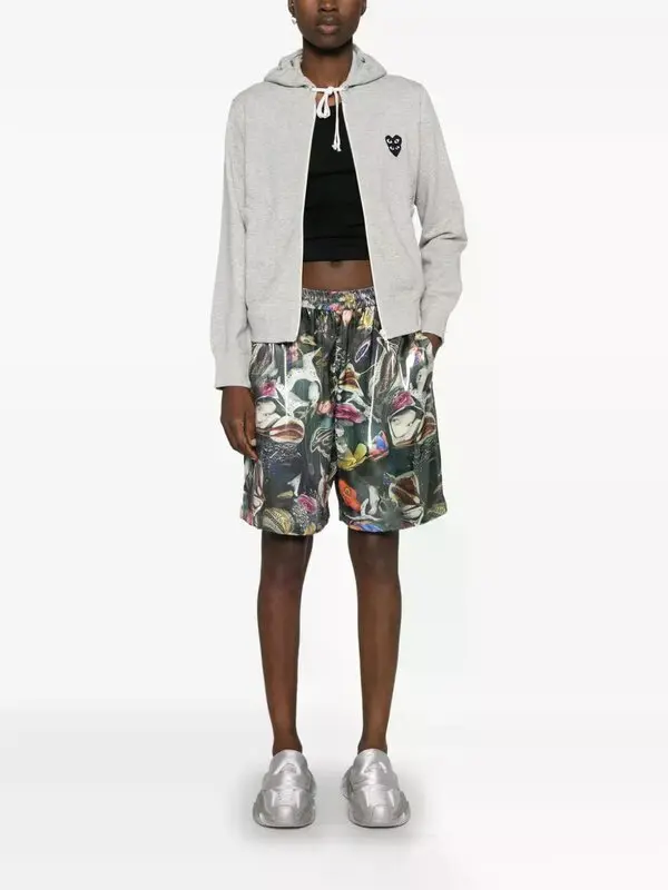 Play Comme Des Garcon Mélange-effect Cotton Hoodie - Grey