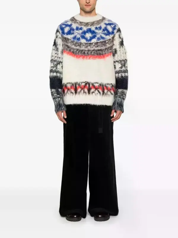 Sacai Brushed-effect Intarsia Knit Sweater