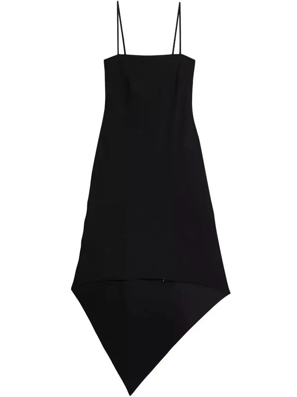 Helmut Lang Asymmetric Virgin Wool Midi Dress - Black