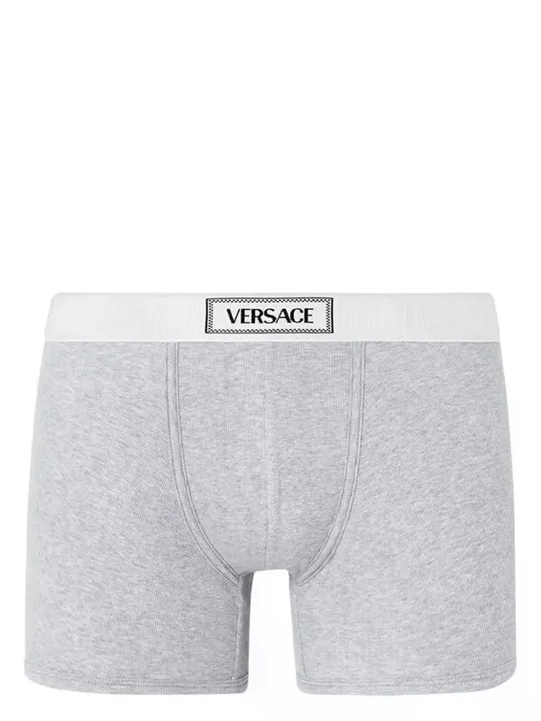 Versace Cotton Ribbed Long Trunks - Grey
