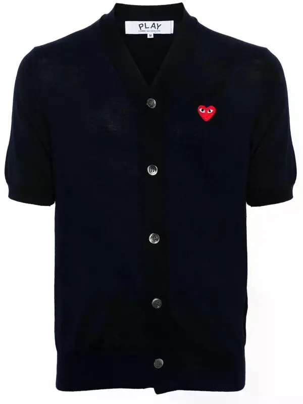 Play Comme Des Garcon Short Sleeve Play Heart Cardigan - Blue
