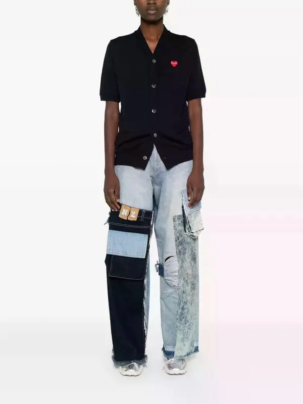 Play Comme Des Garcon Short Sleeve Play Heart Cardigan - Blue