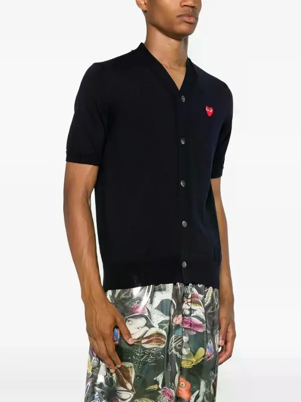 Play Comme Des Garcon Short Sleeve Play Heart Cardigan - Blue