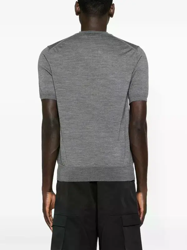 Play Comme Des Garcon V-neck Short Sleeve Wool Jumper With Heart Patch - Grey