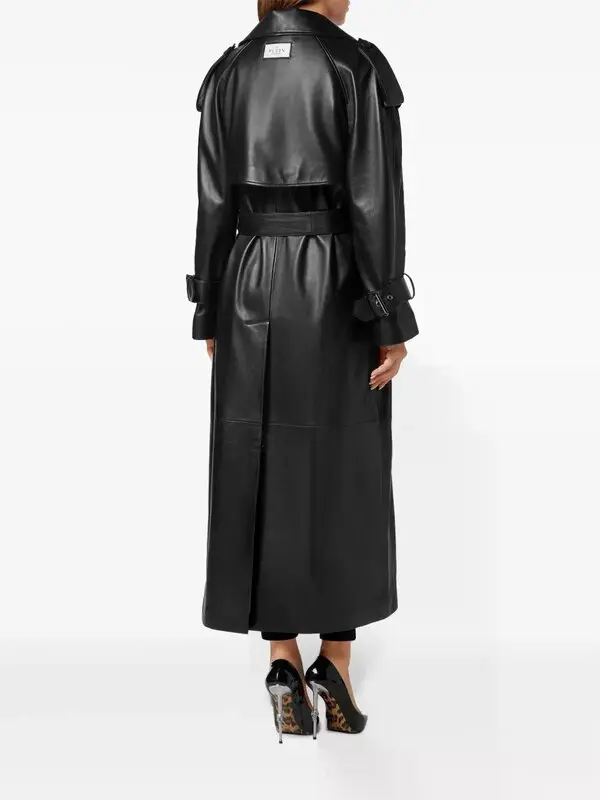 Philipp Plein Belted Leather Trench Coat