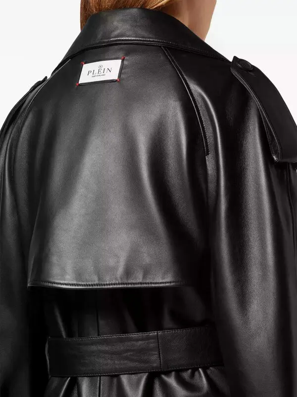 Philipp Plein Belted Leather Trench Coat
