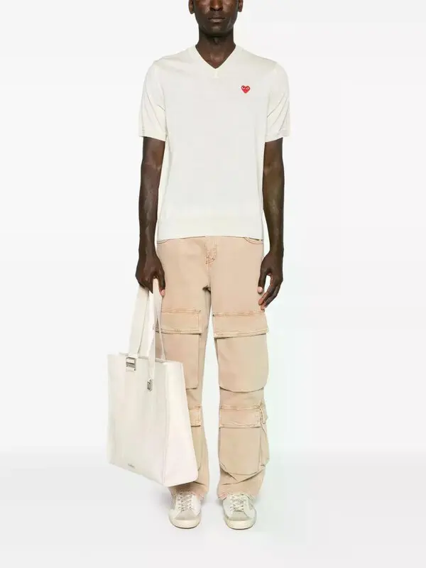 Play Comme Des Garcon Fine Knit V-neck Jumper With Heart Patch - White