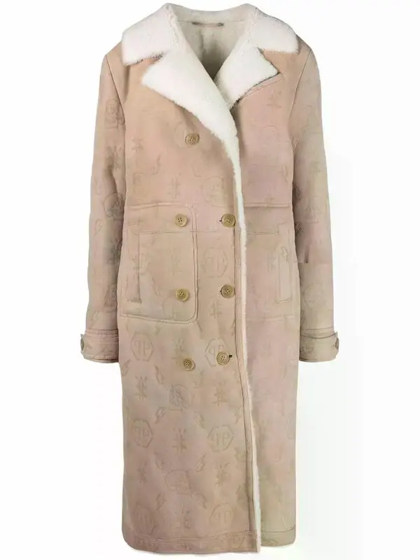 Philipp Plein Monogram-embossed Long Shearling Coat
