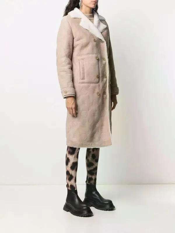 Philipp Plein Monogram-embossed Long Shearling Coat
