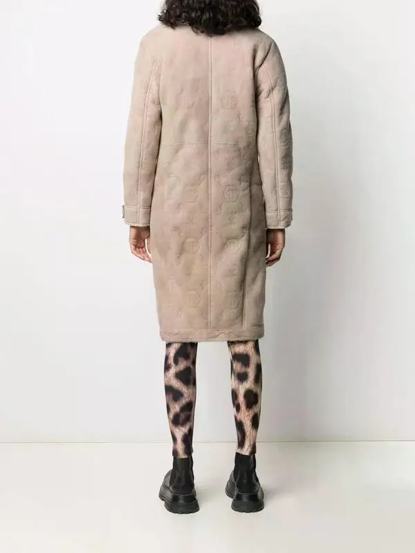 Philipp Plein Monogram-embossed Long Shearling Coat