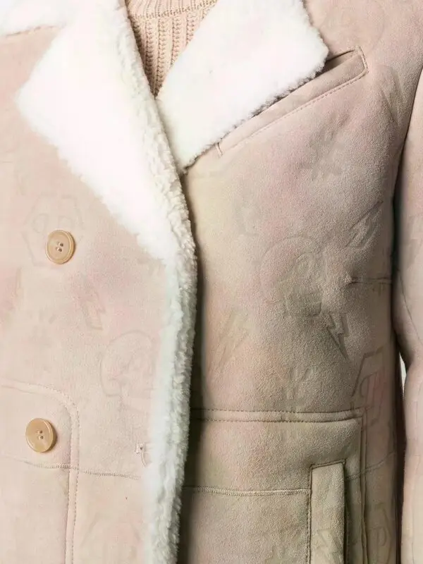 Philipp Plein Monogram-embossed Long Shearling Coat