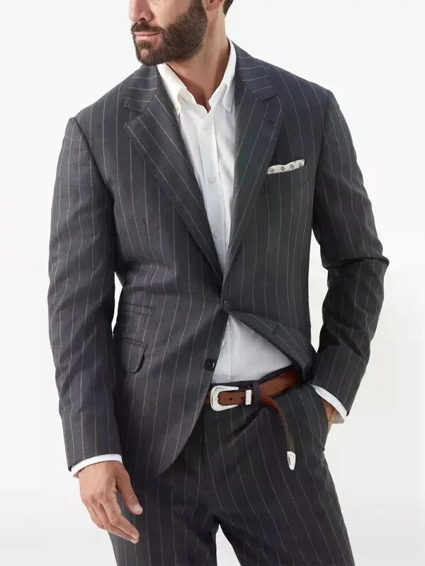 Brunello Cucinelli Chalk-stripe Wool Blazer - Grey