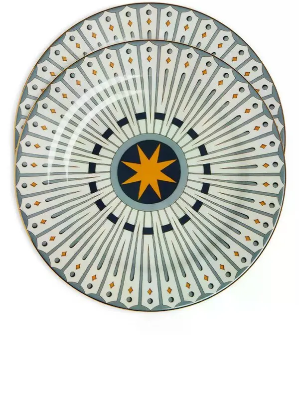 La DoubleJ Geometric-print Porcelain Dessert Plates - Blue