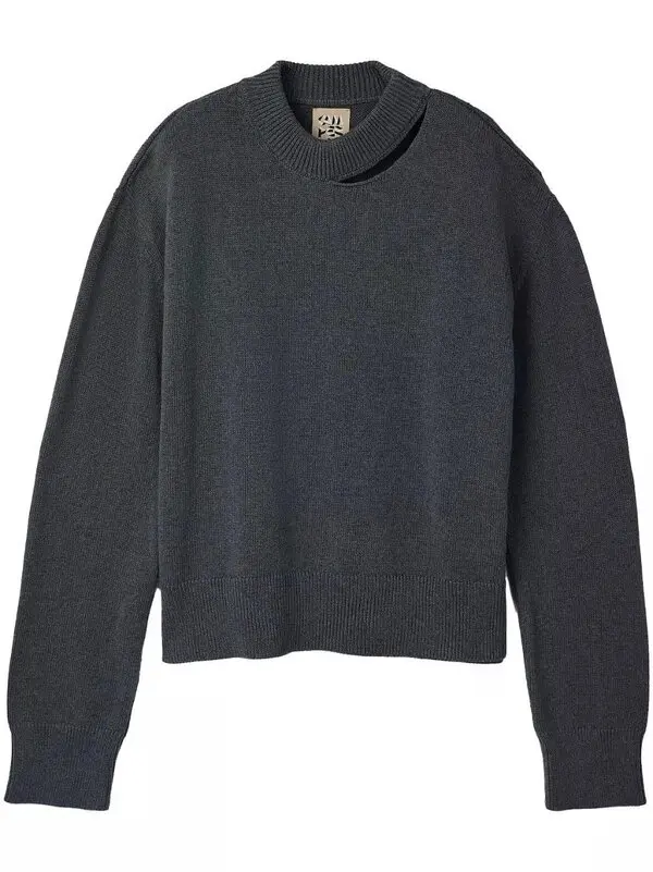 Camper Knitted Crew Neck Sweater With Cut-out Detail - Grey