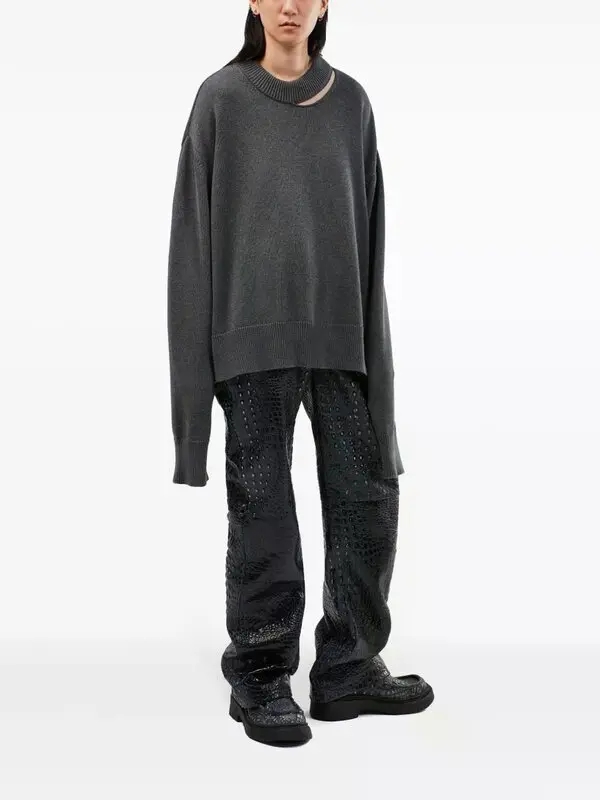 Camper Knitted Crew Neck Sweater With Cut-out Detail - Grey