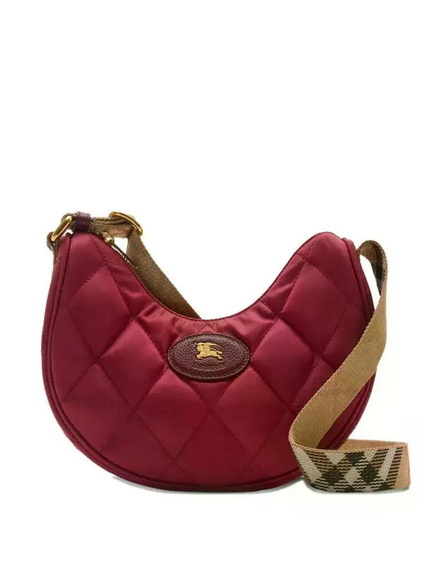 Burberry Quilted Nylon Horseshoe Crossbody Bag With Check Strap - Red