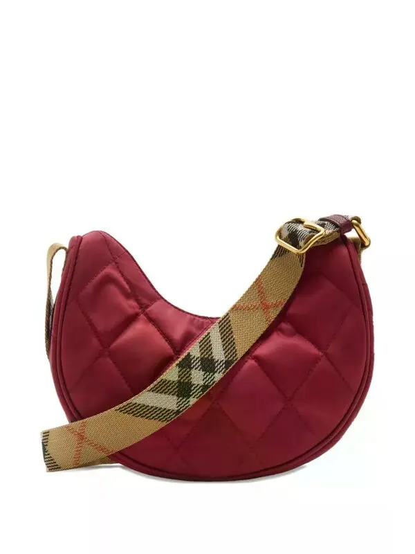 Burberry Quilted Nylon Horseshoe Crossbody Bag With Check Strap - Red